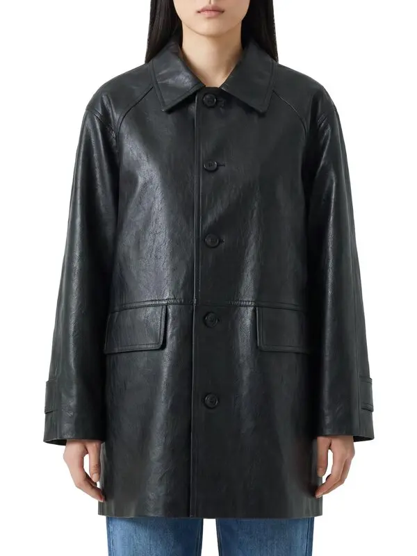 DUNST Knee-length Single-breasted Suede Jacket With Patch Pockets - Black