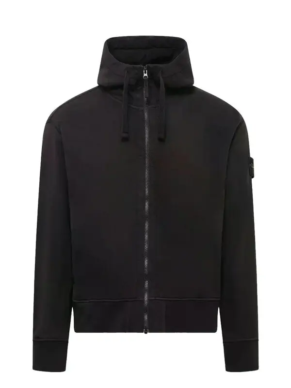 Stone Island 6100009 Organic Cotton Fleece Zip-up Hoodie - Black