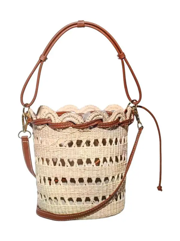 SENSI STUDIO Woven Scalloped Bucket Bag - Neutrals