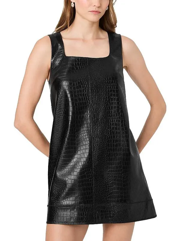 French Connection Faux Croc Square Neck Mini Dress - Black