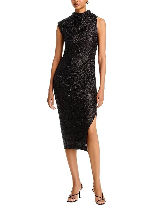 Hugo Boss Enany Sequin Asymmetric Draped Dress Exclusive - Medium Brown