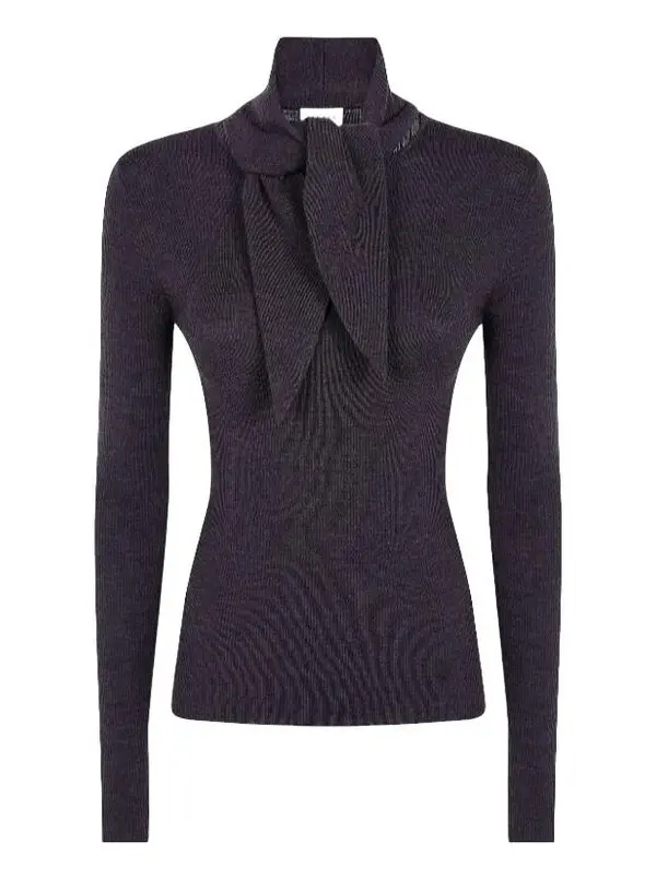 P.a.r.o.s.h Ribbed-knit Pussy-bow Sweater - Dark Brown
