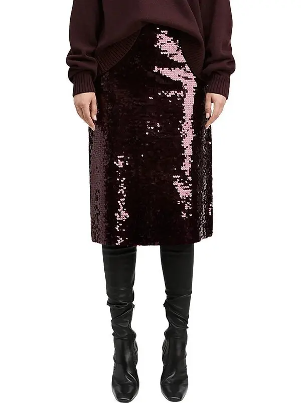 Derek Lam 10 Crosby Benjamin Paillette Midi Pencil Skirt - Deep Wine
