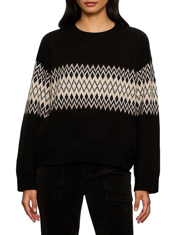 Sanctuary Argyle Crewneck Pullover Sweater - Black Argyle