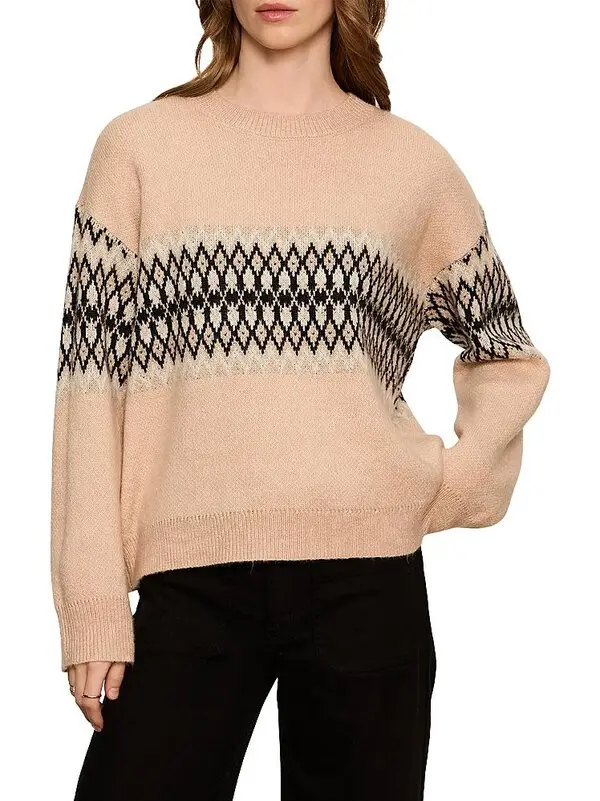 Sanctuary Argyle Crewneck Pullover Sweater - Hazelnut Argyle