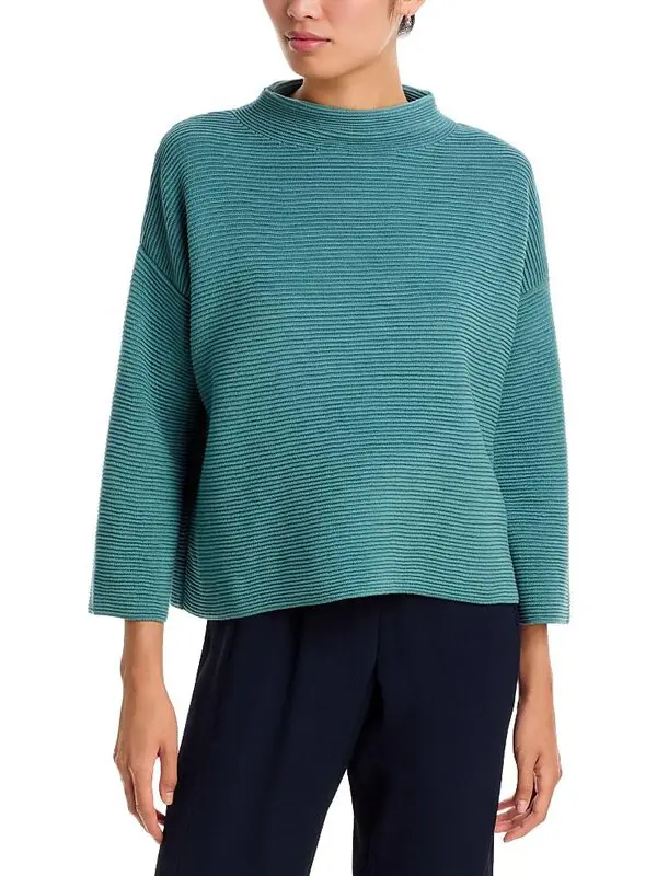 Eileen Fisher Funnel Neck Ribbed Sweater - Amal