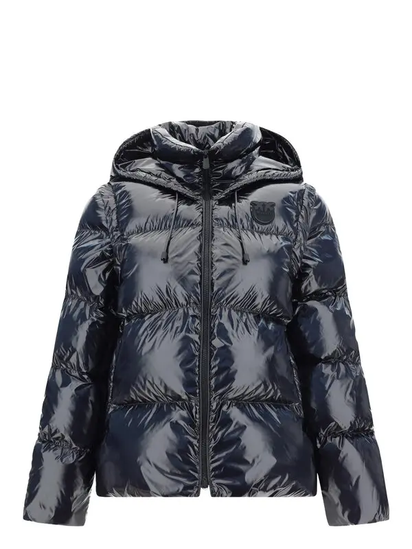 Pinko Logo Patch Hooded Down Jacket - Black