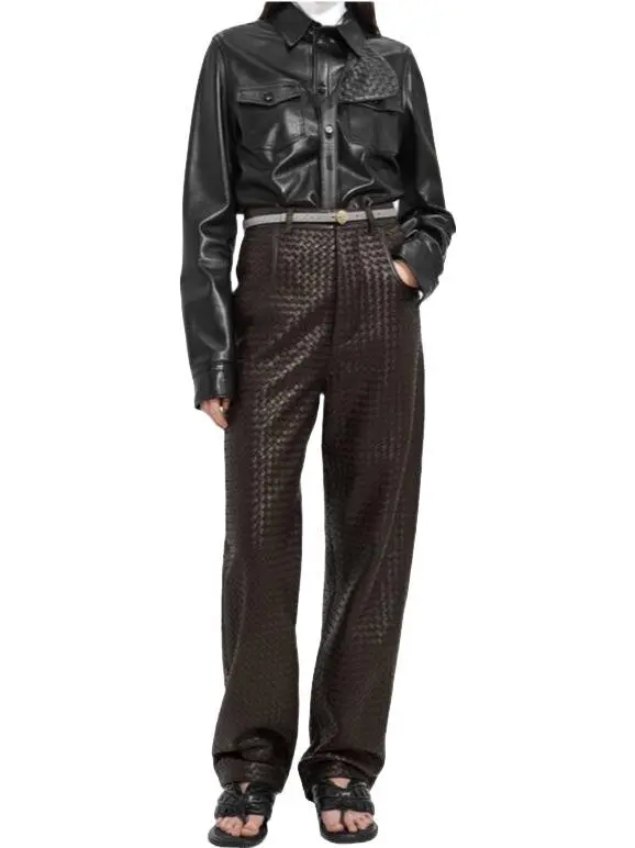 Bottega Veneta Intrecciato Leather Pants - Black