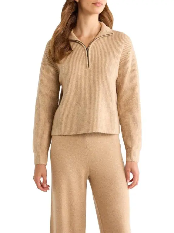 Marine Layer Chalet Cotton Blend Quarter Zip Sweater - Camel