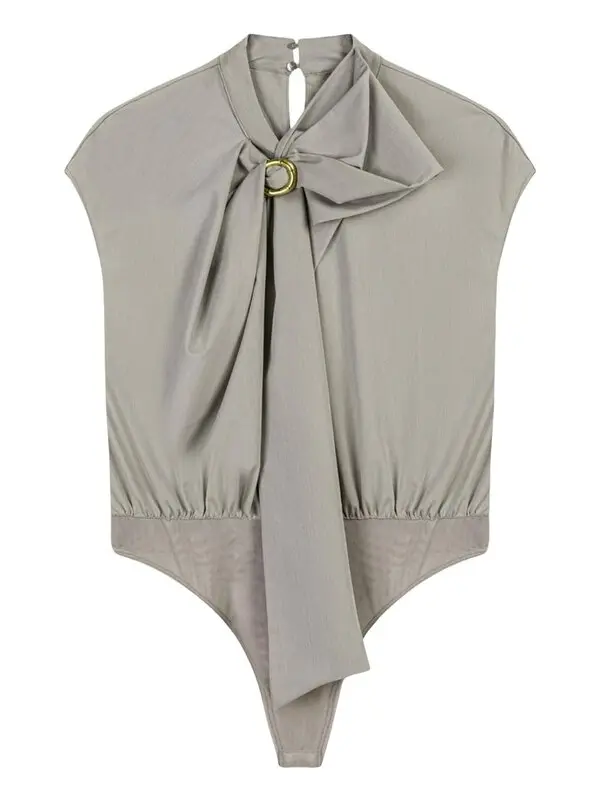 NOCTURNE Collar Detail Sleeveless Bodysuit Blouse - Green