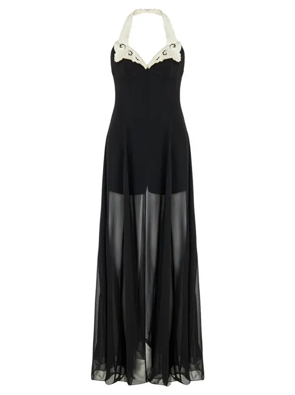 NOCTURNE Embroidery Detail Tulle Maxi Dress - Black