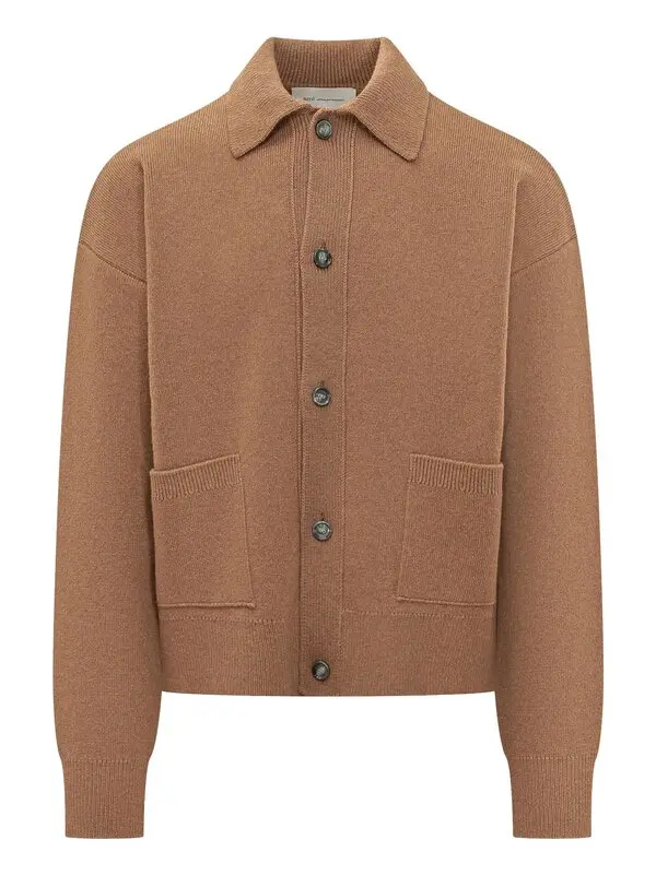 AMI Paris Shirt-collar Cardigan - Camel
