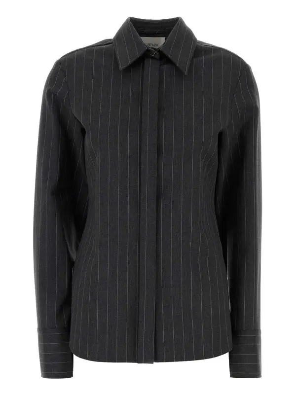 Sportmax Embroidered Wool-blend Peplum Shirt - Stripped