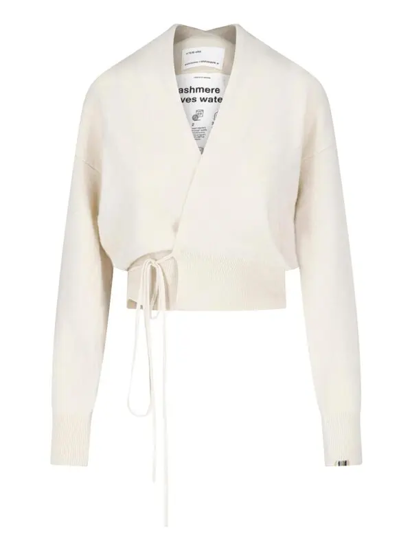 Extreme Cashmere Cropped Wrap Tie Cardigan - Cream