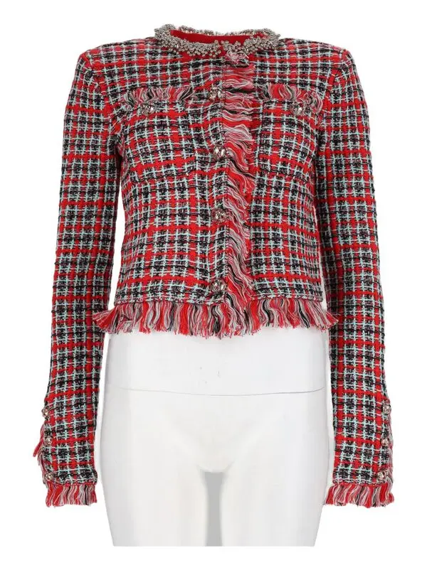 SELF-PORTRAIT Inspired Cropped Jacket - Red