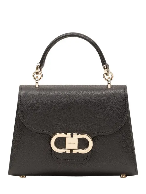 FERRAGAMO Double Gancio S Shoulder Handbag - Nero