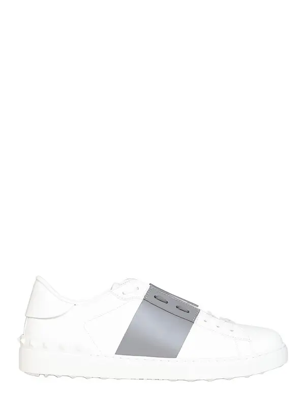 Valentino Garavani White And Dark Steel Calfskin Leather Open Sneakers - Multicolor