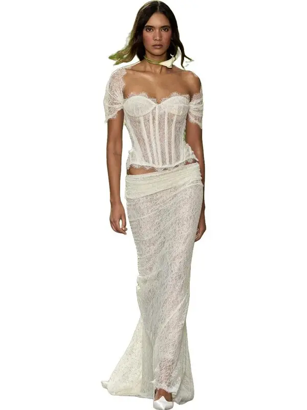 Cult Gaia Arabella Lace Corset Top - Green