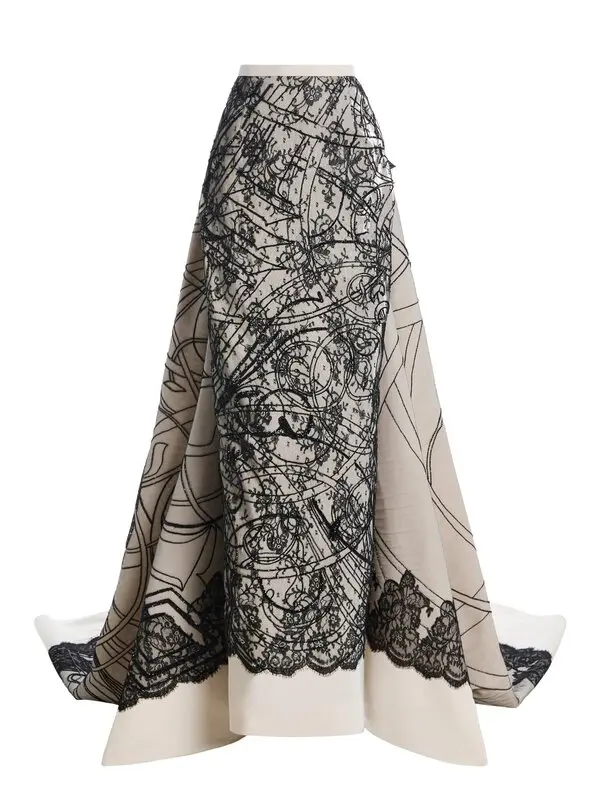WIEDERHOEFT Train-back Chantilly Lace Maxi Skirt - Black