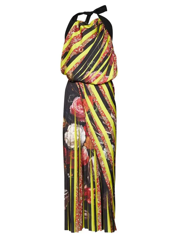 Dries Van Noten Printed Satin Darnot Asymmetric Long Dress - Multicolor