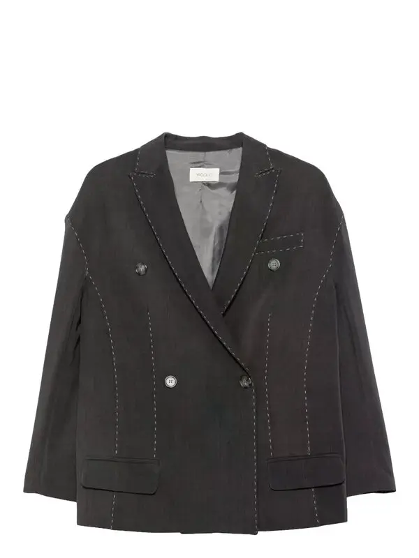 VICOLO Contrast-stitched Double-breasted Blazer - Grey
