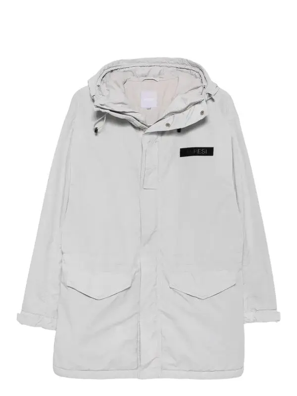 Aspesi Hooded Logo-patch Coat - Grey
