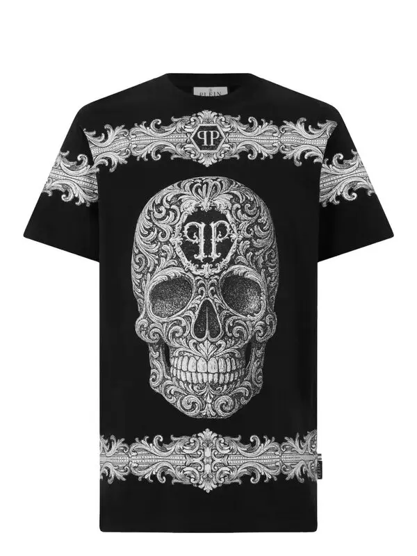Philipp Plein Round Neck T-shirt Baroque Skull - Black