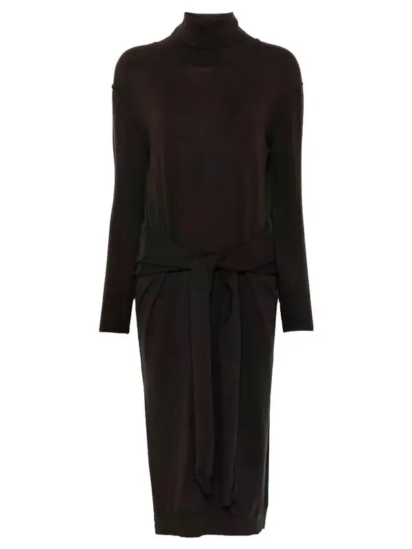 Sú Tie-waist Roll-neck Midi Dress - Brown