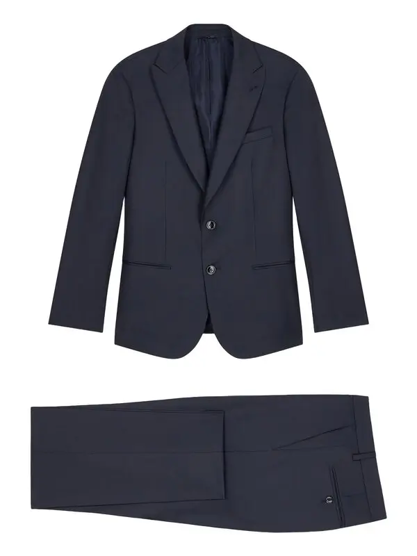 Giorgio Armani Single-breasted Suit In Virgin Wool With Micro Design Soho - Blue