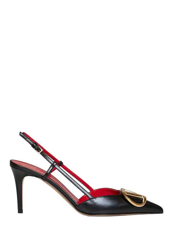 Valentino Garavani Black Calfskin Leather Vlogo Signature 80mm Slingback Pumps - Multicolor