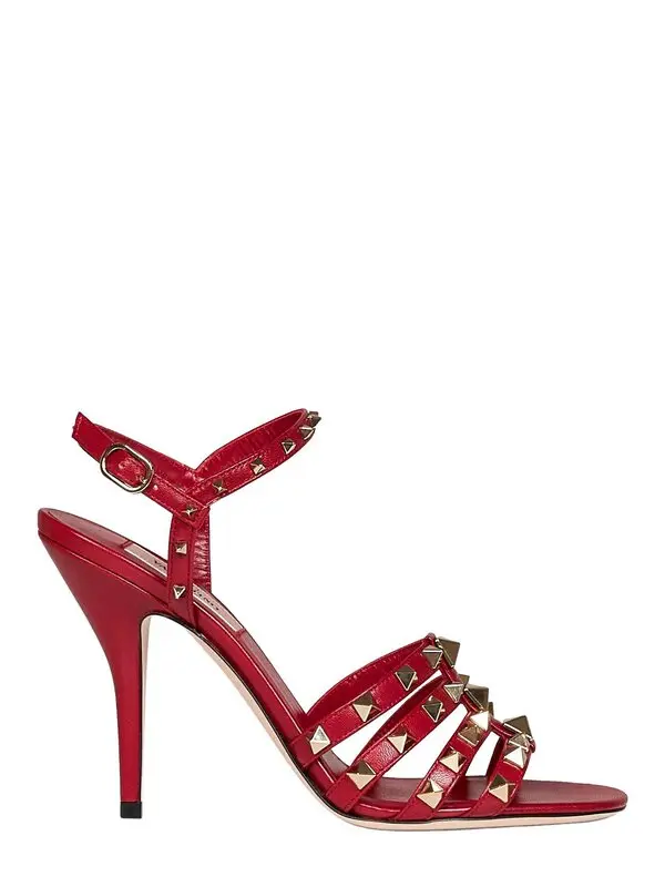 Valentino Garavani Red Kidskin Rockstud 100mm Sandals - Multicolor