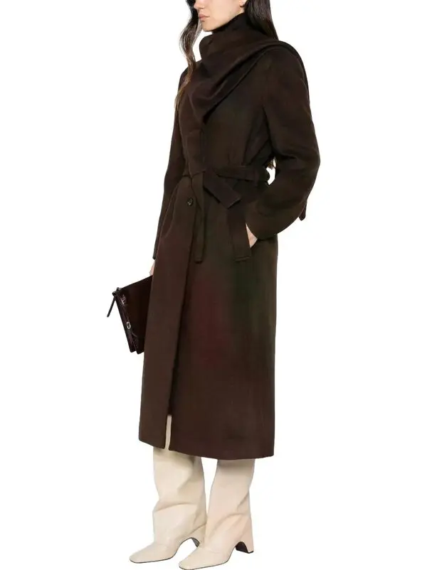 Sú Belted Asymmetric-collar Coat - Brown