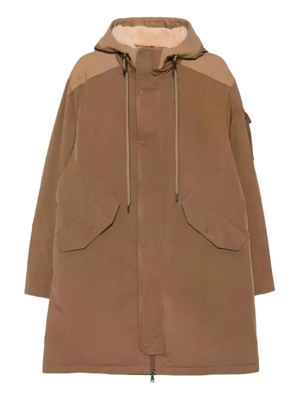 Moncler Hooded Logo-patch Coat - Brown
