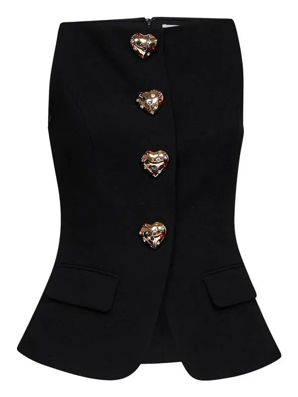 SELF-PORTRAIT Black Wool Crêpe Top - Multicolor