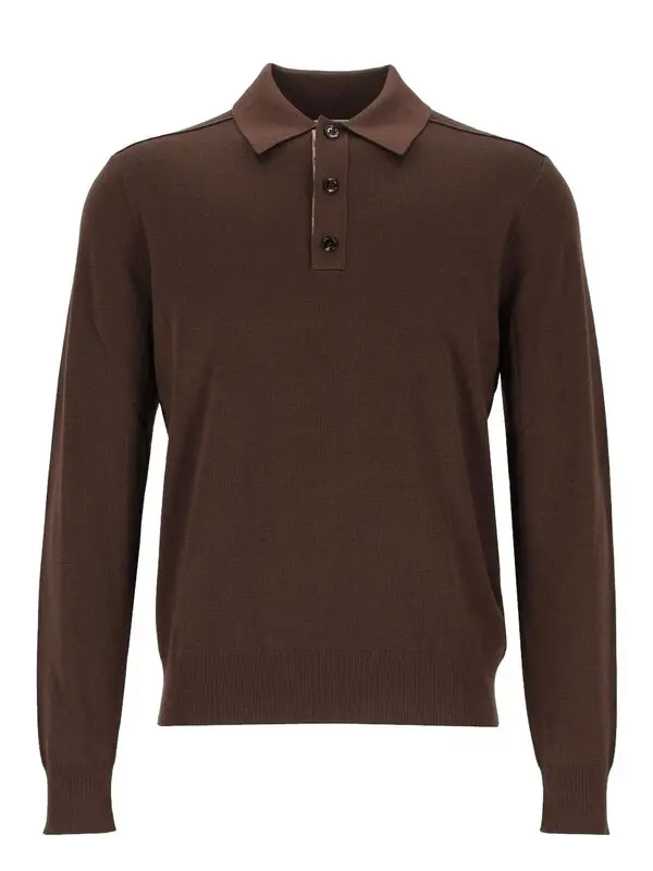 Burberry Long-sleeved Wool Polo Shirt - Brown
