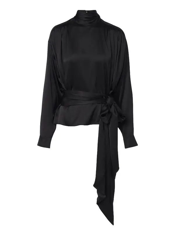 Balmain Bow-detail Silk Satin Blouse - Black