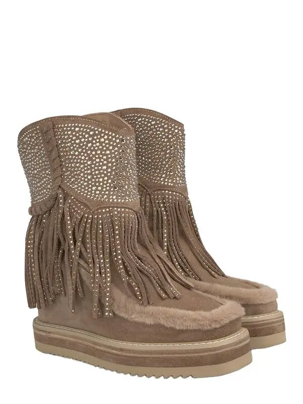 ALMA EN PENA Fur Fringed Bootie - Vison