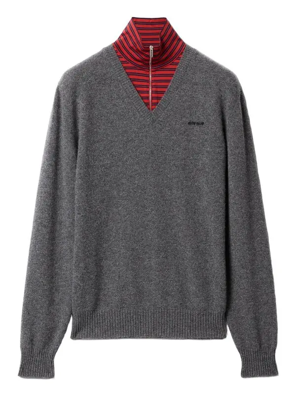 Miu Miu Cashmere And Jersey Sweater - Slate Gray/ruby/blue