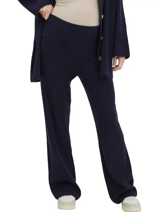 NOM MATERNITY Georgina Rib Knit Flare Leg Maternity Pants - Navy