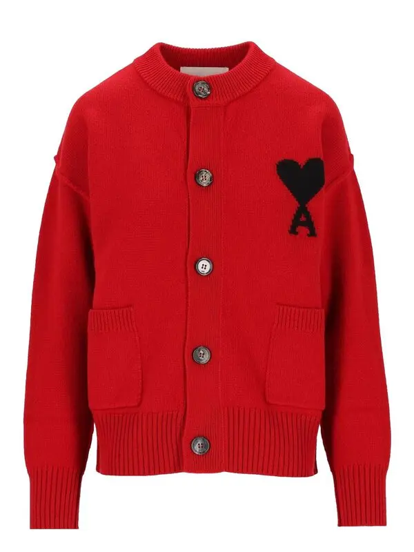 AMI Paris Wool De Coeur Cardigan - Red