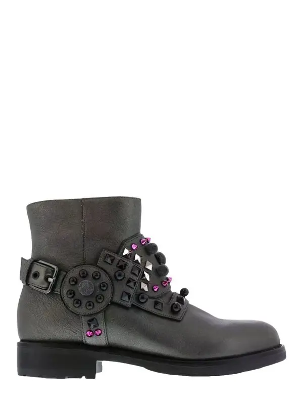 ALBANO Harness Studded Harness Ankle Boots - Grey