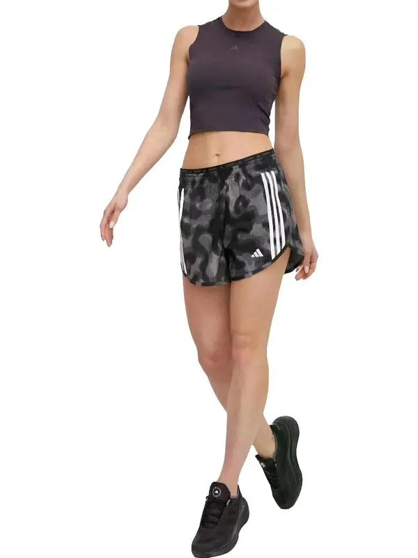 Adidas Own The Run 3-stripes Allover Print Shorts - Black