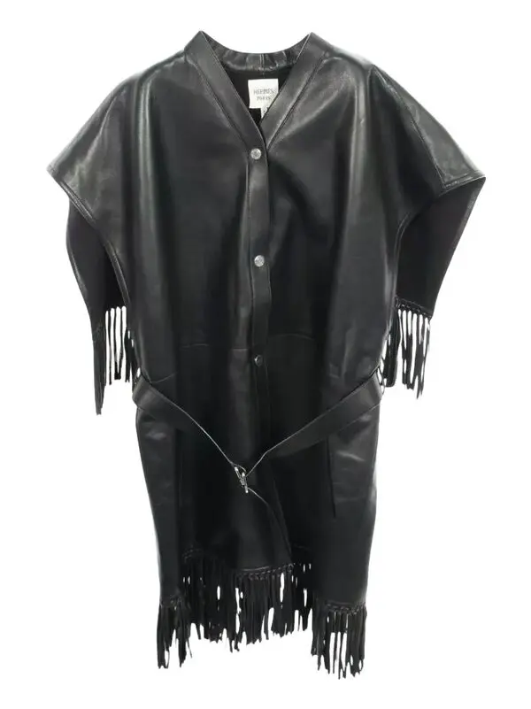 Hermès 2010s Fringed Cape - Black