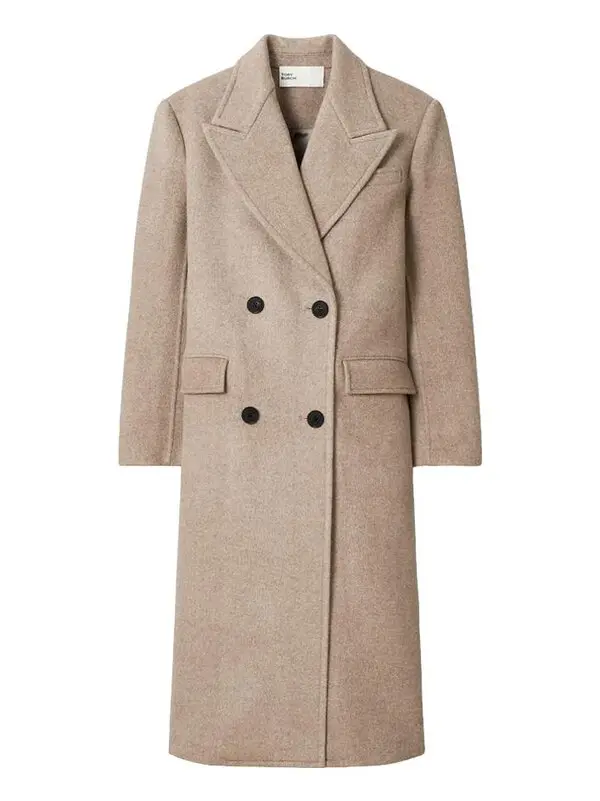 Tory Burch Double Breasted Wool Coat - Ashed Mocha