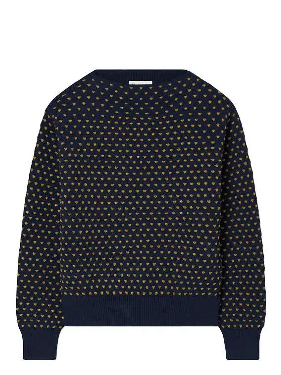 Tory Burch Raffia Embroidered Wool Sweater - Navy / Raffia