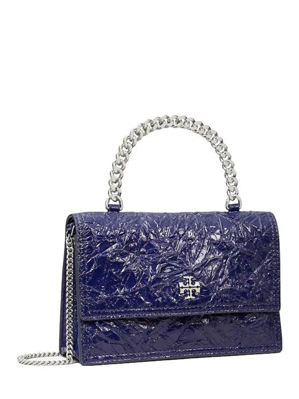 Tory Burch Mini Kira Crinkle Leather Chain Wallet - Ballpoint Blue