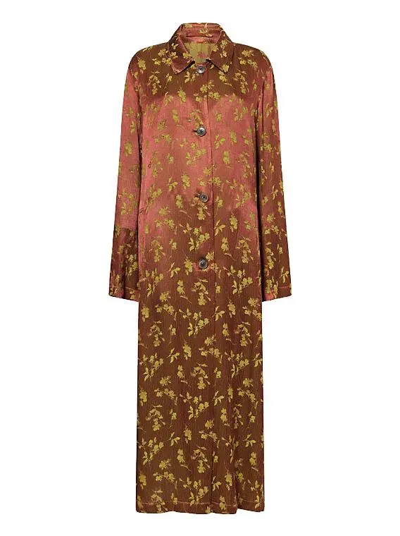 Dries Van Noten Raltonel Floral Satin-jacquard Coat - Rust