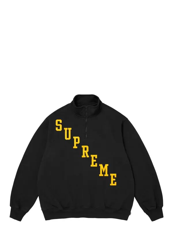 Supreme Slant Appliqué Half Zip Pullover - Black