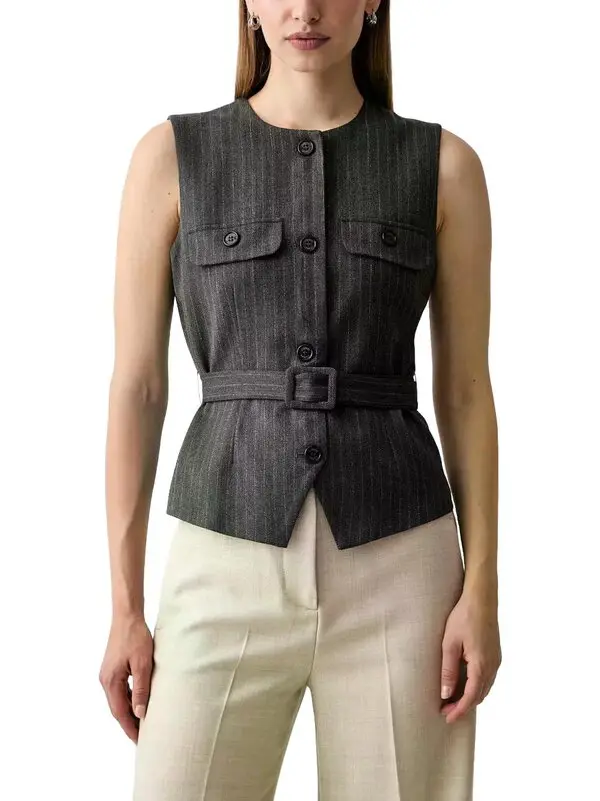 JOOP! Belted Pinstripe Waistcoat - Grey