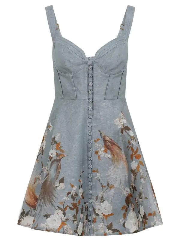 Zimmermann Cording-trim Linen-silk Mini Dress - Blue
